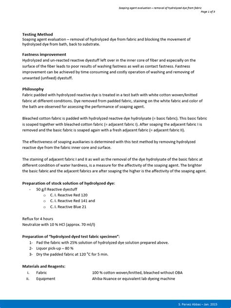Testing Method Soaping Agent Evaluation Hydrolyzed Dye Removal With