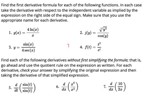 Solved Find The First Derivative Formula For Each Of The Chegg Com