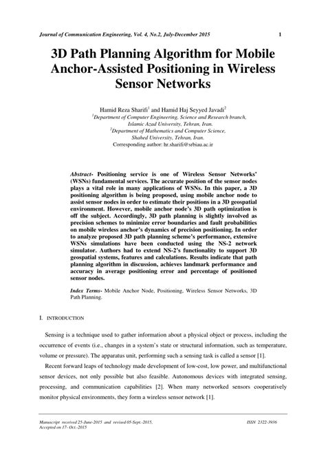Pdf 3d Path Planning Algorithm For Mobile Anchor Assisted Positioning In Wireless Sensor Networks