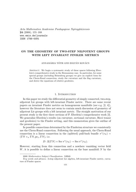 Pdf On The Geometry Of Two Step Nilpotent Groups With Left Invariant