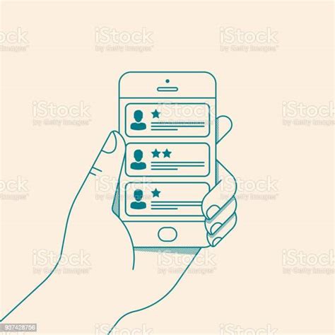 나쁜 개념을 검토합니다 손을 잡고 스마트폰 검토 인터페이스입니다 벡터 일러스트 레이 션 평면 선 스타일에 등급매기기에 대한 스톡 벡터 아트 및 기타 이미지 Istock