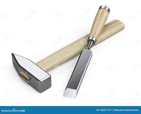 Hammer And Chisel Hand Tool With Wooden Handles Stock Illustration
