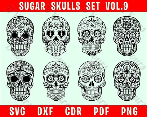 Sugar Skulls Pt9 Candy Skull Mask Design Outline Mexican Day Of The
