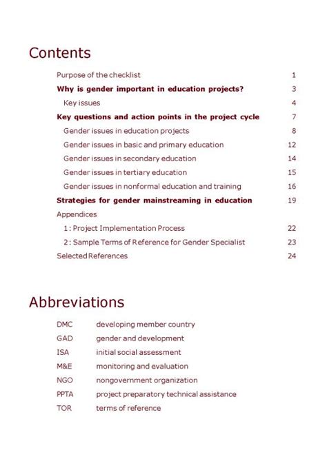 Gender Checklist Education