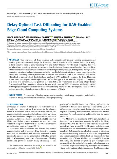 pdf delay optimal task offloading for uav enabled edge cloud computing systems