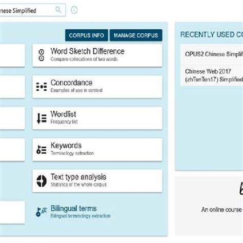 3 Interface Of Sketch Engine Ske Showing A Menu With Its Main Tools