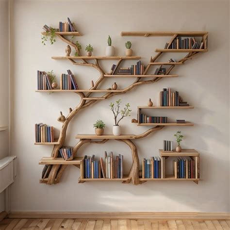 Tree Bookshelf Solid Wood Shelf Driftwood Branch Wall Mount Handmade Furniture Decor For Home
