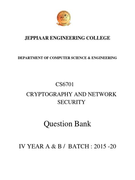 Question Bank Cs6701 Cryptography And Network Security Pdf