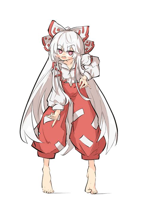 Primsla Fujiwara No Mokou Touhou Highres 1girl Barefoot Blush