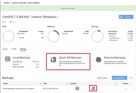 Disable Quick DR Backups For An Instance ThinkAgile CP Lenovo Docs