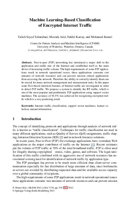 Pdf Machine Learning Based Classification Of Encrypted Internet Traffic
