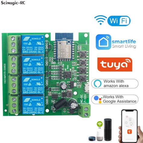 AC 220V Tuya Smart Wifi Switch Module 4CH AC DC 5V 12V 24V APP Remote Control Jog Self Locking