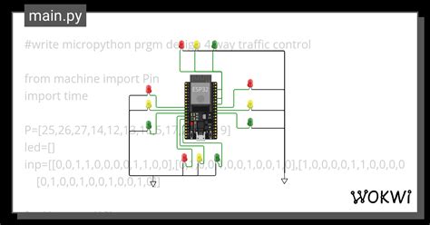 Four Way Traffic Light Wokwi ESP32 STM32 Arduino Simulator