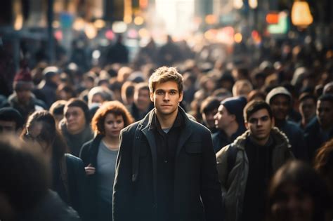Premium Ai Image Man In The Middle Of A Blurred Crowd In Nyc Travel