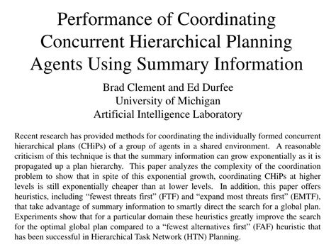 ppt performance of coordinating concurrent hierarchical planning