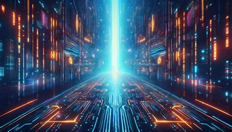 High Tech Cyber Space Binary Codes Background With Lights Stock