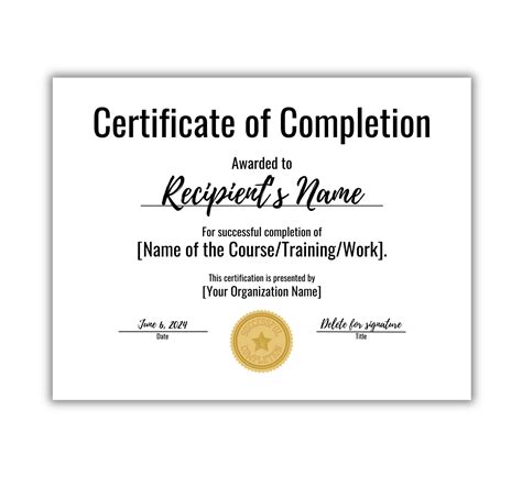 Certificate Of Completion Professional Template Customizable Training