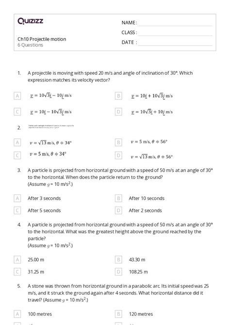 50 Projectile Motion Worksheets For 12th Grade On Quizizz Free