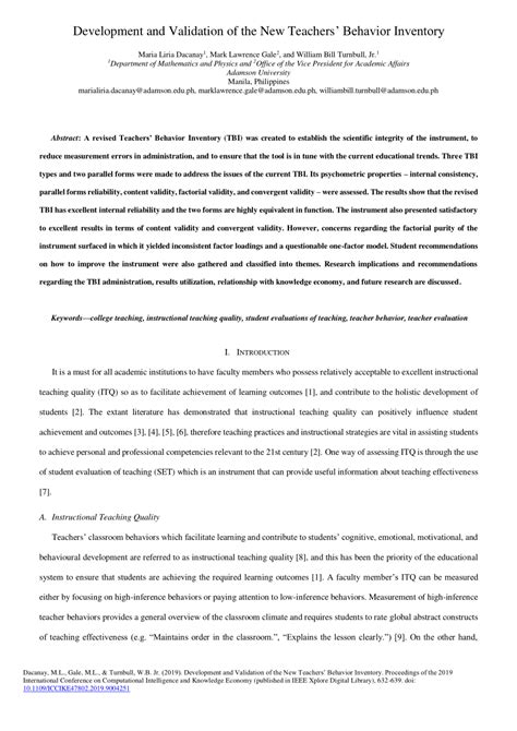 Pdf Development And Validation Of The New Teachers Behavior Inventory