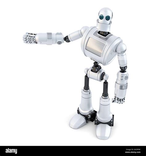 robot showing an invisible object isolated contains clipping path
