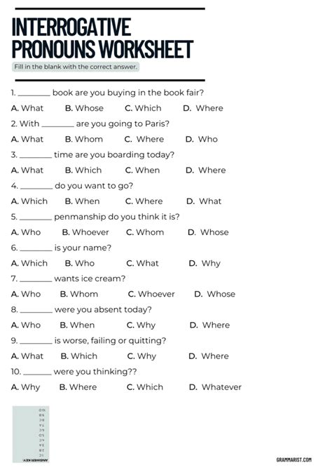 What Are Interrogative Pronouns Worksheet And Examples