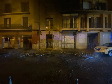 Smoke On The Street On A Night Urban Scene With Riots And Fires And