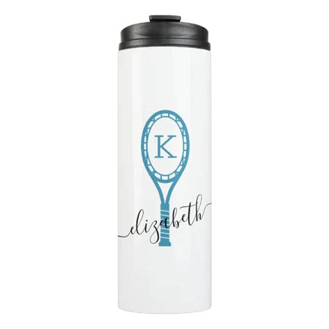 Tennis Personalized Name Initial Teal Thermal Tumbler Zazzle