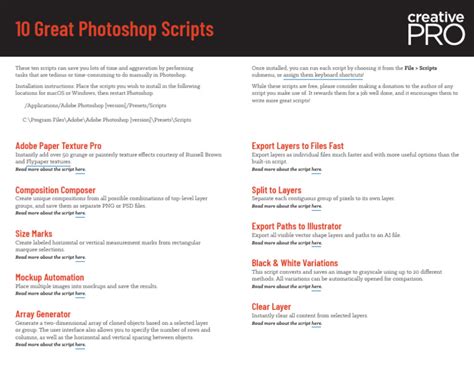 Creativepro 10 Great Photoshop Scripts Read Me Pdf Adobe Photoshop Graphics