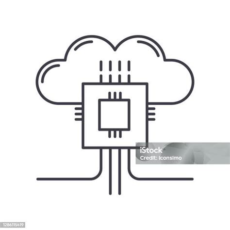 클라우드 프로세서 아이콘 선형 격리 된 그림 얇은 선 벡터 웹 디자인 기호 흰색 배경에 편집 가능한 스트로크와 개요 개념 기호