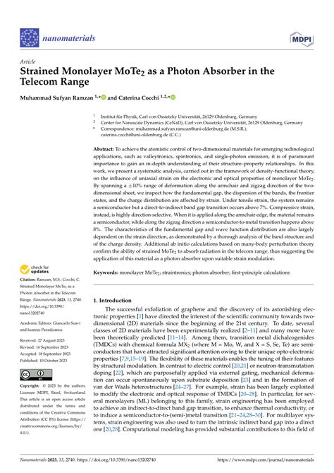 Pdf Strained Monolayer Mote2 As A Photon Absorber In The Telecom Range