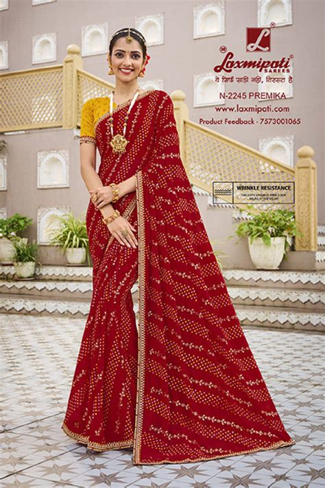 Laxmipati Mangla N 2245 Red Silk Chiffon Saree Sanskar