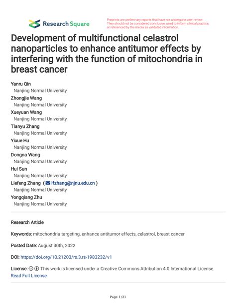 Pdf Development Of Multifunctional Celastrol Nanoparticles To Enhance