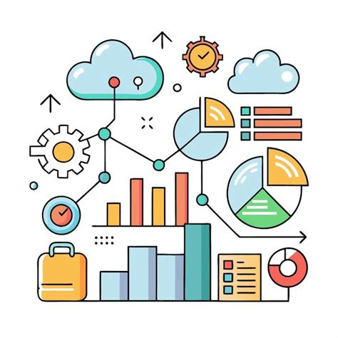 Colorful Data Charts Bar Graphs Pie Charts Gears Clocks Cloud And Briefcase Premium Ai