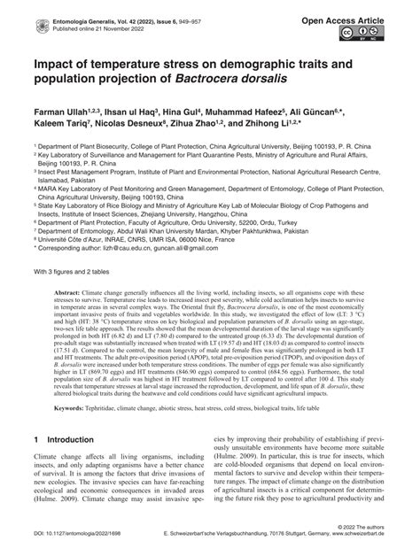 Pdf Impact Of Temperature Stress On Demographic Traits And Population