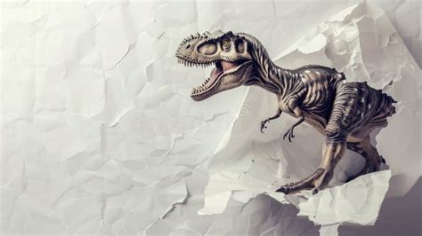 Raptor Dinosaur Ripping Out Paper Background Generative Ai Stock