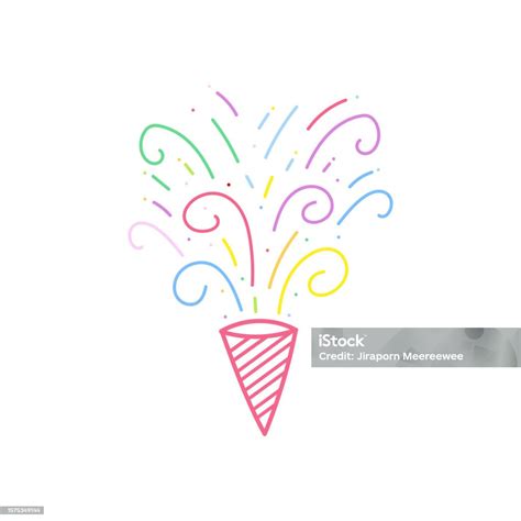 귀여운 파티 포퍼 격리 색종이 폭발 폭죽 축하 벡터 그리기 그림 손으로 그린 스타일 개념에 대한 스톡 벡터 아트 및 기타 이미지