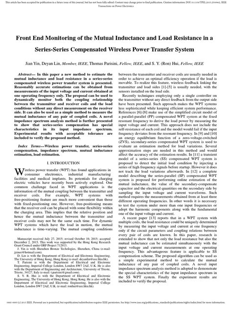 Front End Monitoring Of The Mutual Inductance And Load Resistance In A