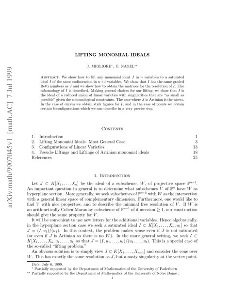 Pdf Lifting Monomial Ideals
