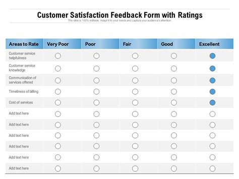 Customer Satisfaction Feedback Form With Ratings Powerpoint Slides