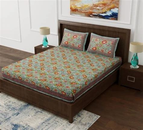 Floral Print King Size Multicolor Cotton Double Bedsheet Set At Rs 660