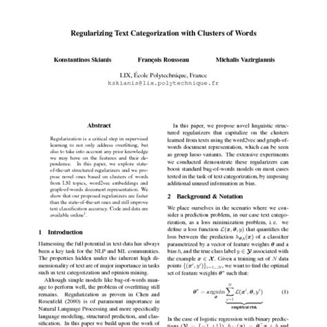Regularizing Text Categorization With Clusters Of Words Acl Anthology