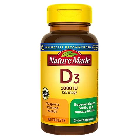 Nature Made Vitamin D3 1000 Iu 25 Mcg Tablets 100 Count