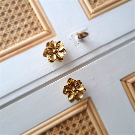 Brass Camellia Drawer Knobs Solid Flower Brass Cabinet Pull Handles