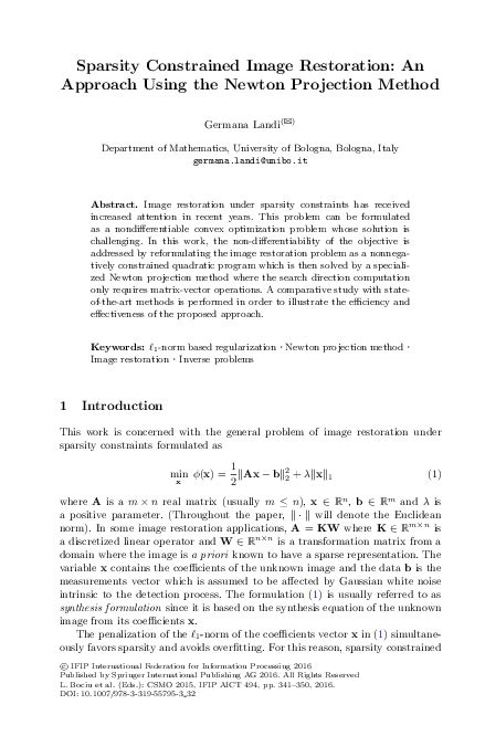pdf newton projection for sparse image restoration