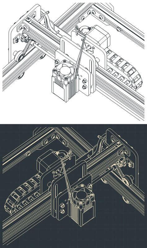 Cnc Router Isometric Blueprints 45683463 Vector Art At Vecteezy