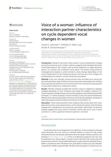 PDF Voice Of A Woman Influence Of Interaction Partner Characteristics On Cycle Dependent