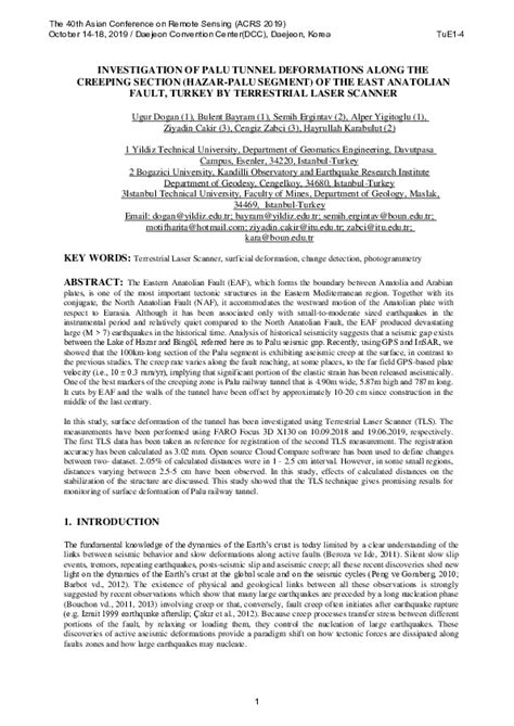 Pdf Investigation Of Palu Tunnel Deformations Along The Creeping Section Hazar Palu Segment