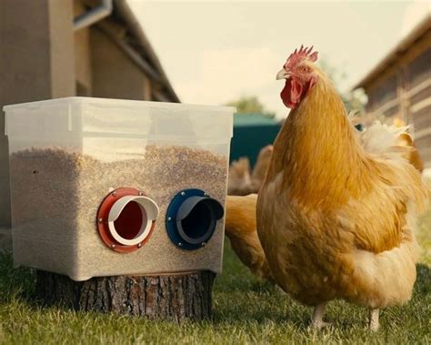 Хранилка за домашни птици за монтаж на кофа или бидон Против разпръскване на храната Лесен