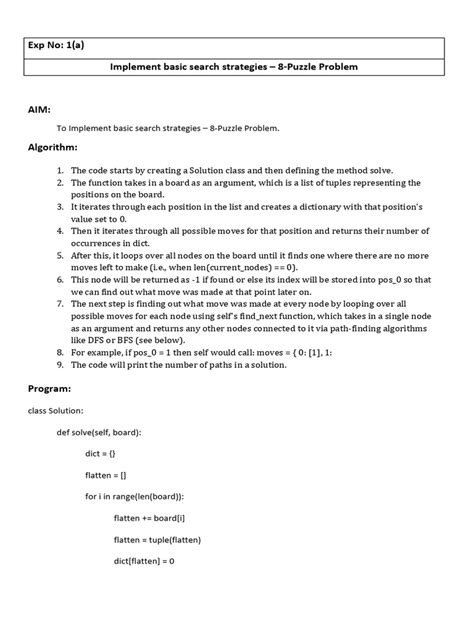 Ai Lab Book Pdf Computer Programming Algorithms And Data Structures