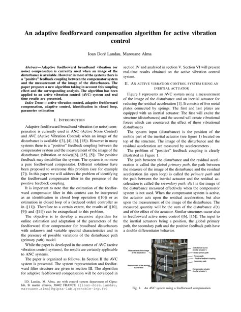 Pdf An Adaptive Feedforward Compensation Algorithm For Active Vibration Control
